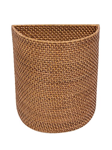 KOUBOO 1030082, Honey Brown Handwoven Half-Moon Rattan Waste Basket