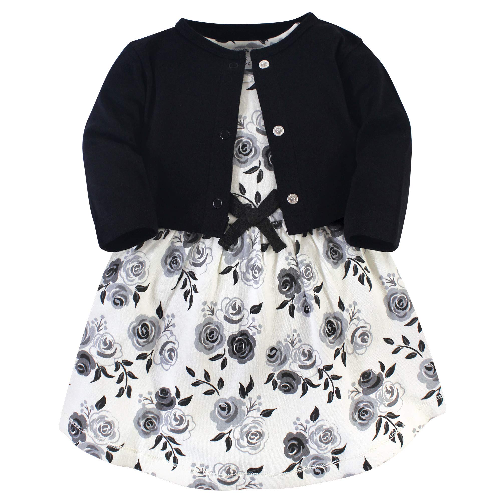 Touched by Nature baby girls Organic Cotton and Cardigan Casual Dress, Black Floral, 2T US
