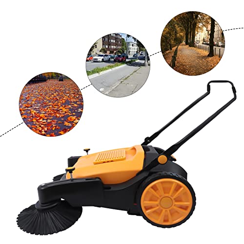 biniliubi 41" Industrial Walk-Behind Floor Sweeper Hand Push Sweeper 2 Brushes Industrial Walk Behind Street Pavement Cleaner for Outdoor Large Area