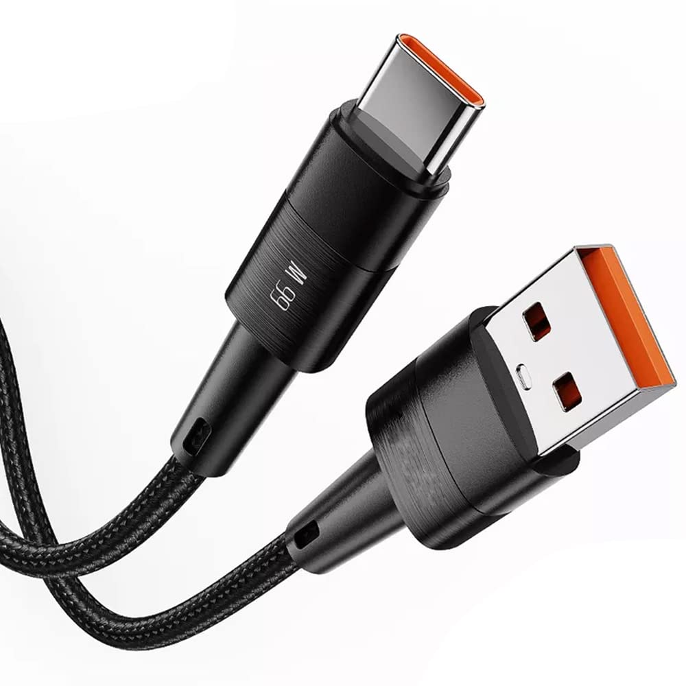 AD 6A USB to Type C Cable – 66W 6-A Quick Charging & Data Transfer in One High Stable Current Save Fast PVC Nylon Braided USB Type-C Cables Turbo Speed Transmission Sync Smart Chip Length Wire 2M