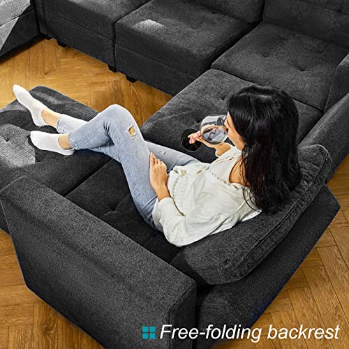 Belffin Convertible Sectional Sleeper Sofa Bed Modular Sofa Sleeper Couch Set with Storage Seat Modular Sectional Couch Bed Dark Grey