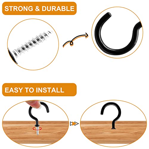 Biaungdo 2 Inch Metal Screw-in Hooks, Black and White Ceiling Cups Hooks for Hanging, 12 Pcs