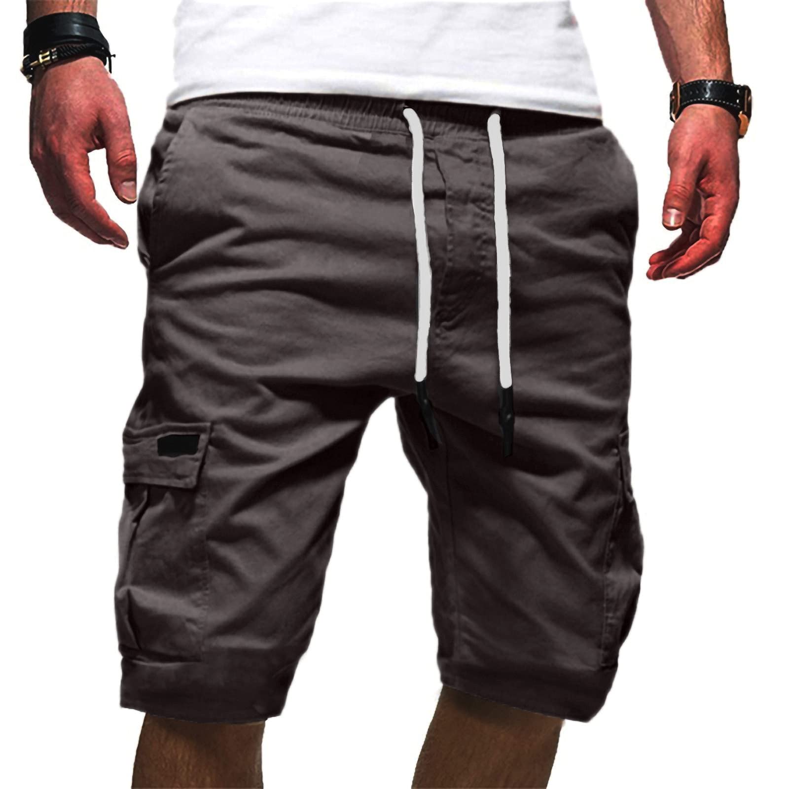 Slim Fit Sweat Shorts for Men Summer Stylish Soft Comfort Fitness Workout Shorts Muti-Pockets Drawstring Chino Shorts Dark Gray