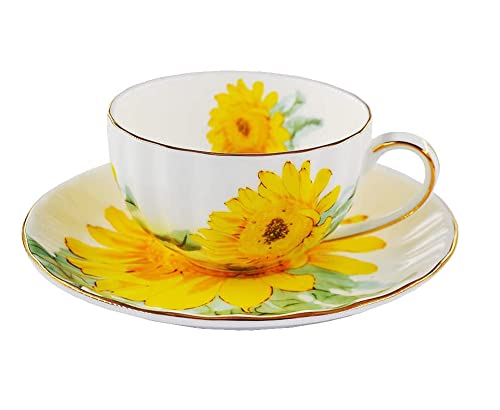 Fine Bone China Sunflower Vintage Chintz Porcelain Coffee Mug Tea Cup with Saucer