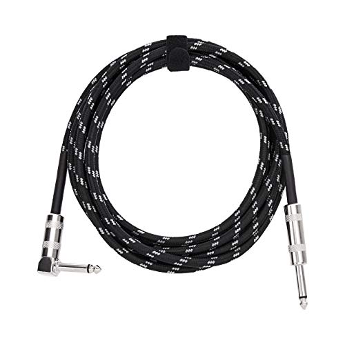 Amazon Basics 1/4 Inch TS Connector Tweed Cloth Jacket Right-Angle Instrument Cable - 10 Foot (Black & Gray)