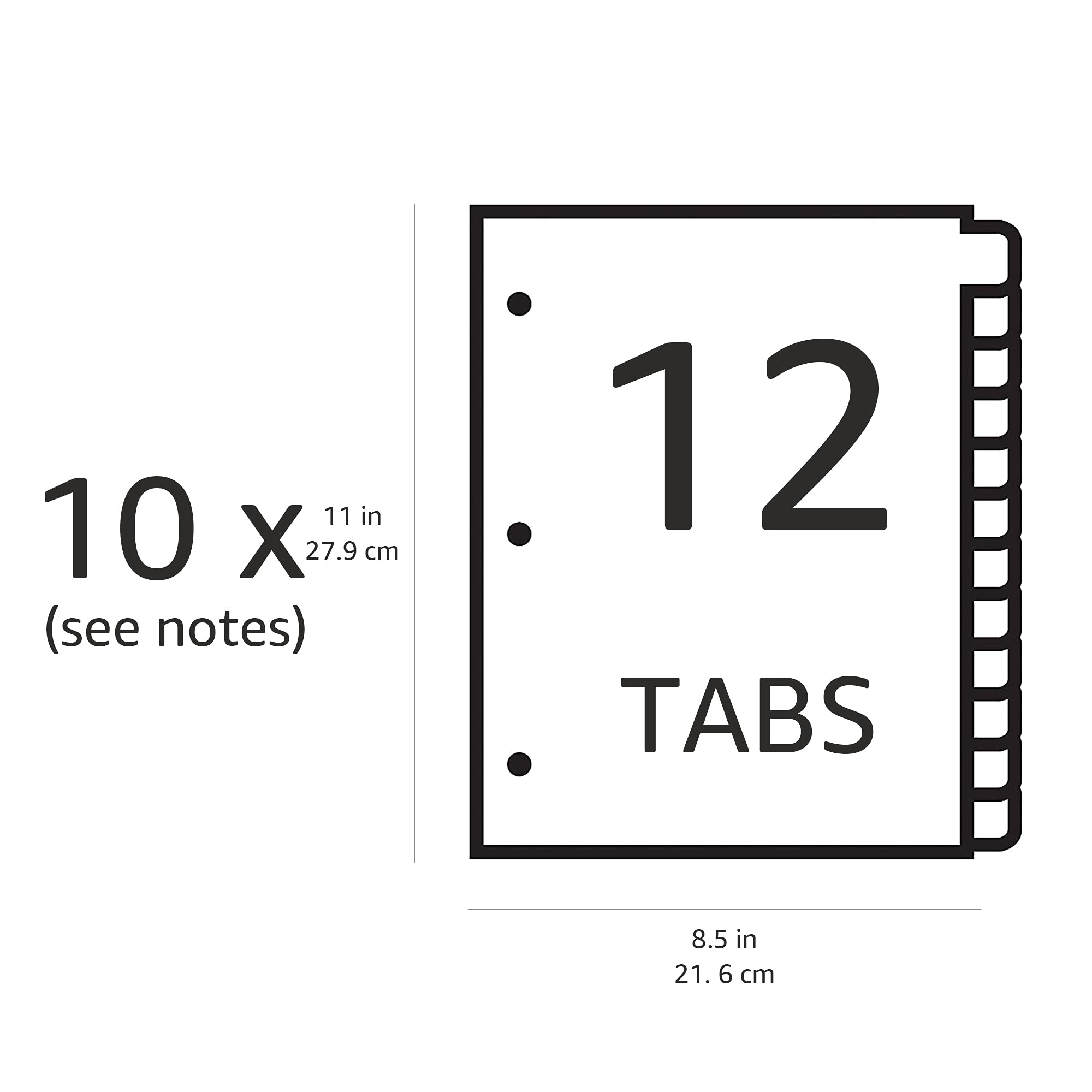 Amazon Basics 12 Tab Monthly Dividers for 3 Ring Binder, Customizable Table of Contents Page, Multicolor, 10-Pack