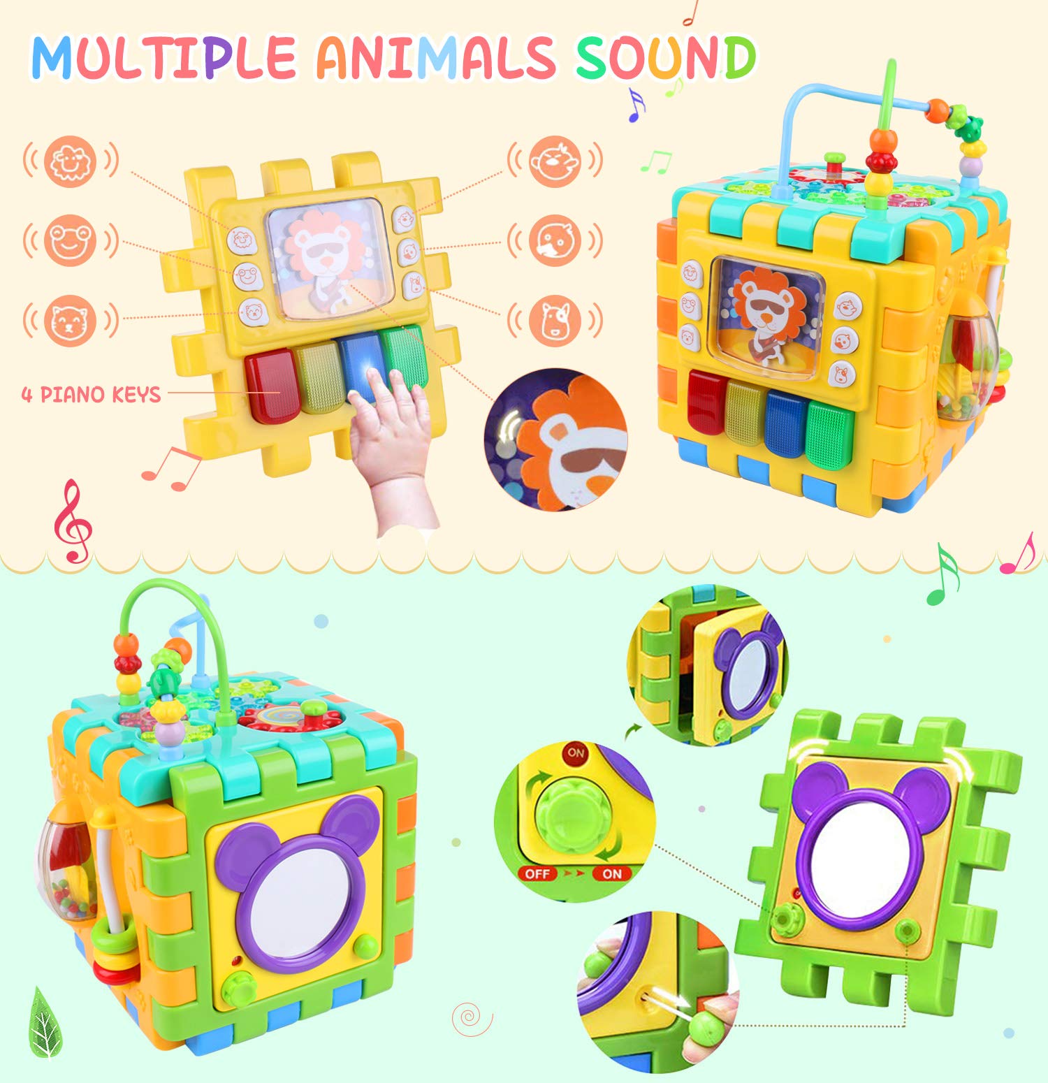 BBLIKE Baby Activity Cube for Toddlers, 6 in 1 Multipurpose Activity Play Center, Educational Toy for 1 2 3 Years Old Boys and Girls