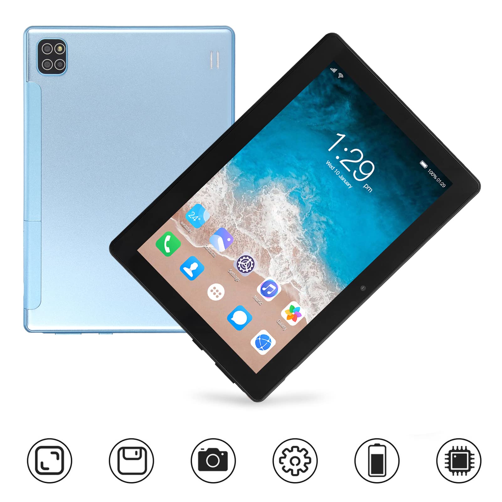 Airshi WiFi Tablet, Smart Tablet Octa Core CPU 1920X1200 Resolution 8 Inch 6GB＋128GB Storage Dual Cameras for Studying for Entertainment (Blue)