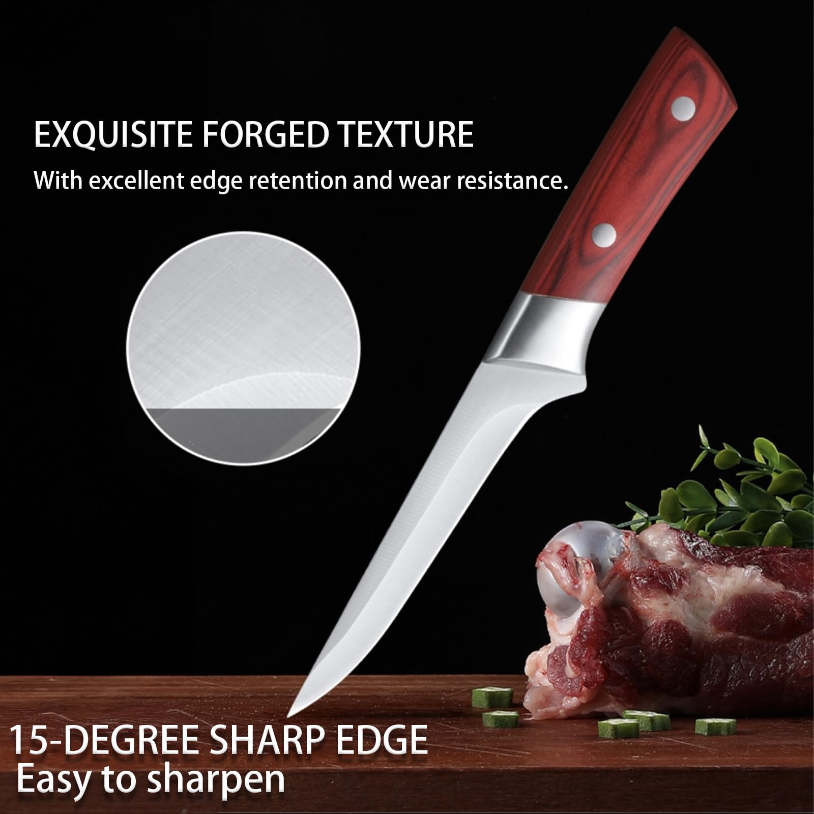 Magicorange Boning Knife, 5.7 inch Sharp Stainless Steel Kitchen Knife Fillet Knife for Meat, Fish, Poultry, Full Tang, Ergonomic Handle (Boning Knife)
