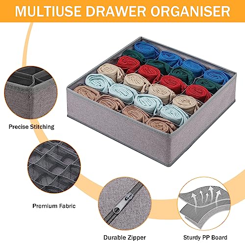 Cawek 3 Pack Fabric Underwear Organizer Dividers, Foldable Drawer under cabinet organizer Storage Boxes for Socks,Underwear, (Grey)