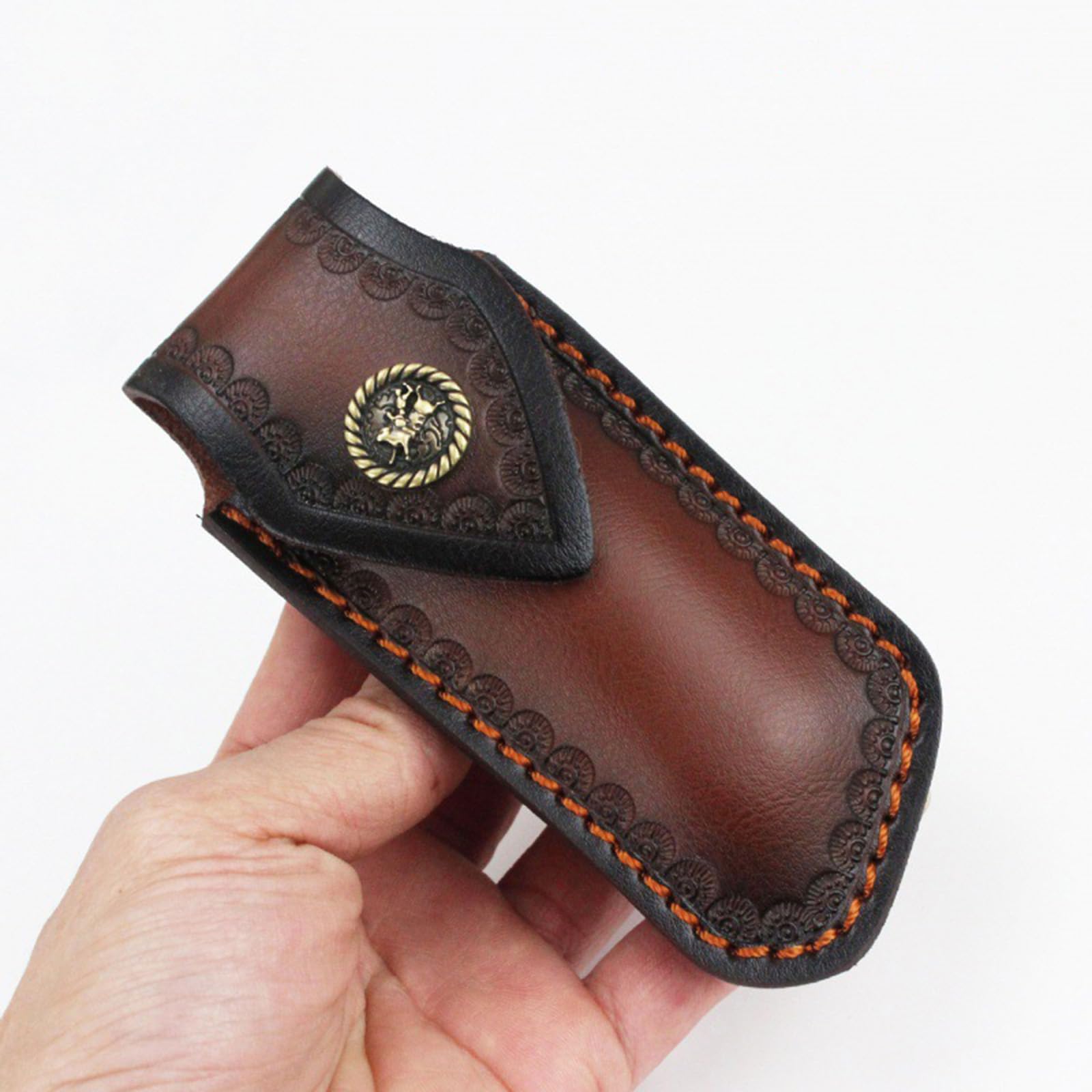 MUZZIOU Shop Knife Sheaths, 5.1" Pocket Knife Sheath for Belt, Leather Knife Sheath for Belt, Pocket Knife Holder, Leather Sheath Folding Knife (Large)