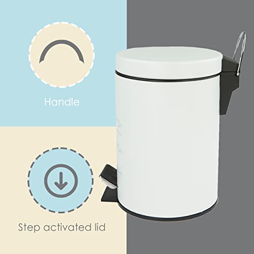 Home Basics Paris Collection Bathroom Accessories, Office, Bedroom, Decorative Waste Basket With Stylish Accent Decor To Complement Any Bathroom (3 Liter Waste Bin)
