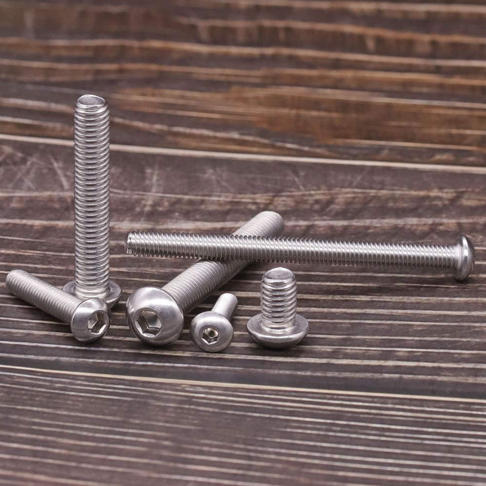 M5-0.8 x 10mm Button Head Socket Cap Screws 304 Stainless Steel 18-8 Hex Socket Cap Screws, Allen Hex Drive, Full Thread, Coarse Thread UNC, 100 PCS