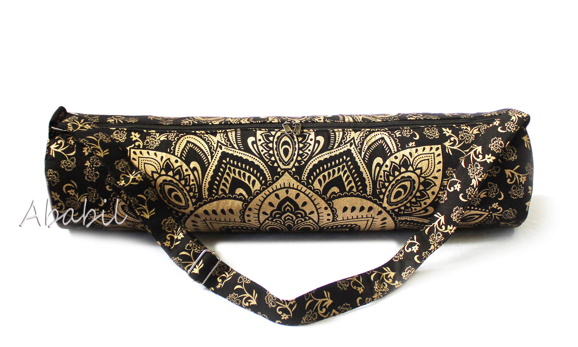 Ababilart Indian Mandala Black Gold Hippie Yoga Mat Carrier Bag with Shoulder Strap