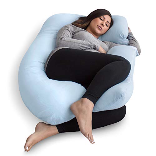 Pharmedoc Pregnancy Body Pillow Cover Replacement for U Shaped Body Pillow with Detachable Extension ONLY- Jersey Cover Only - Light Blue