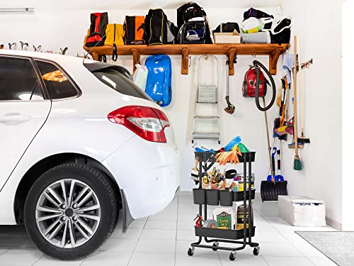 CAXXA 3-Tier Rolling Storage Organizer with 3 Small Baskets - Mobile Utility Cart with Caster Wheels (Black)