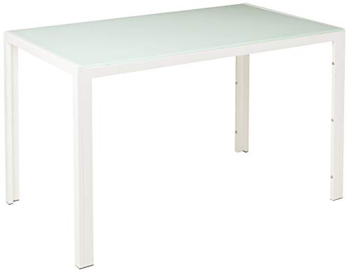 IDS Home Modern Kitchen Dining Table with White Glass Table Top Dining Room Furniture Table - White (Table Only)
