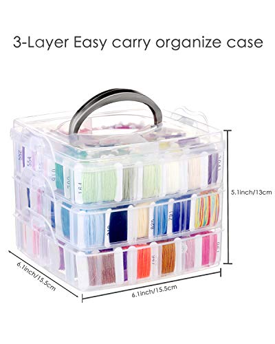 Caydo 313 PCS Box Embroidery Kit with Organizer, 216 Color Threads, 4 Aida Cloth, 6 Embroidery Hoops, Cross Stitch Tools and Instructions for Adults Beginners Christmas Gift