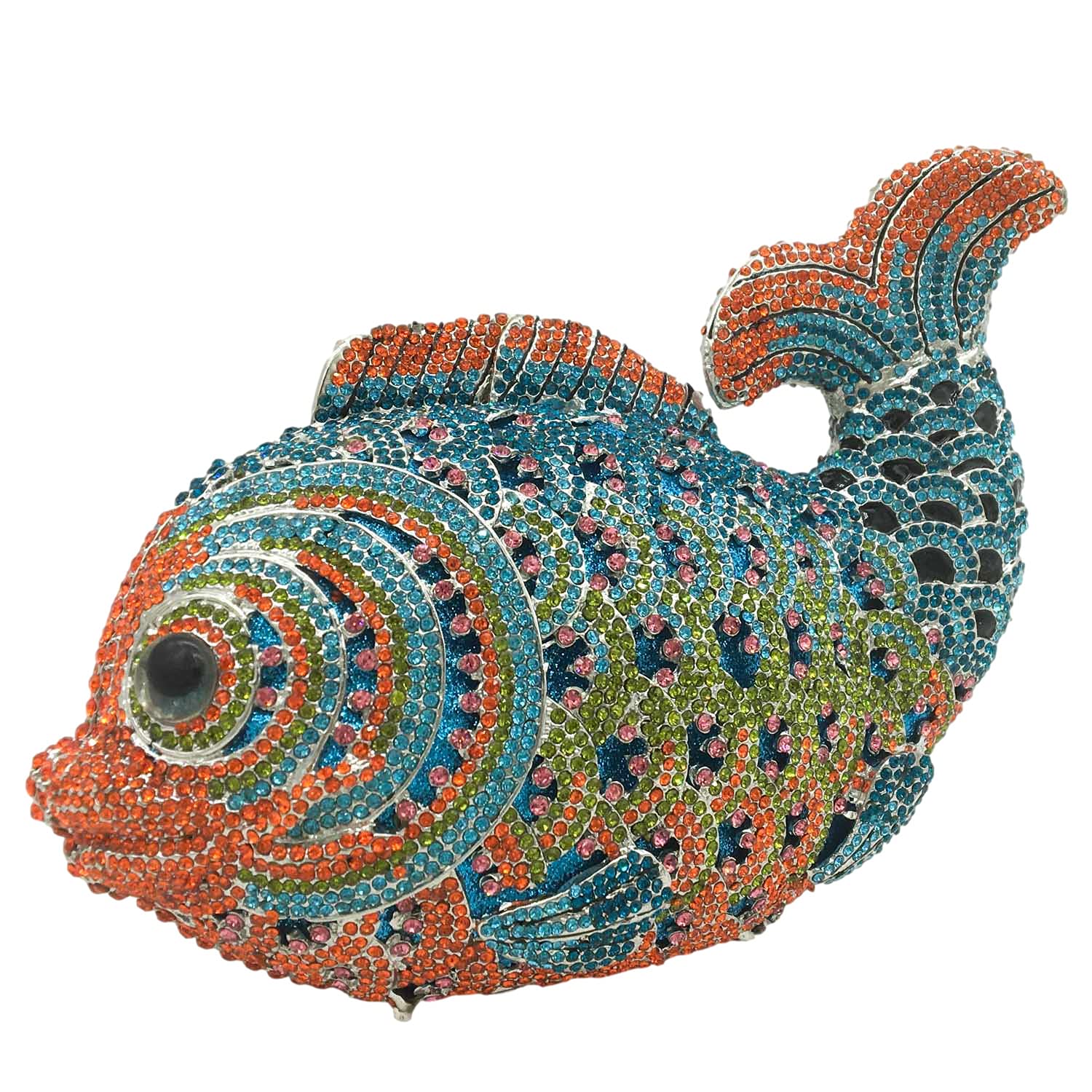 Boutique De FGG Fish Crystal Clutch Purse Formal Evening Bags Women Prom Clutch Bag Wedding Party Rhinestone Handbags,Mini,Orange&Blue