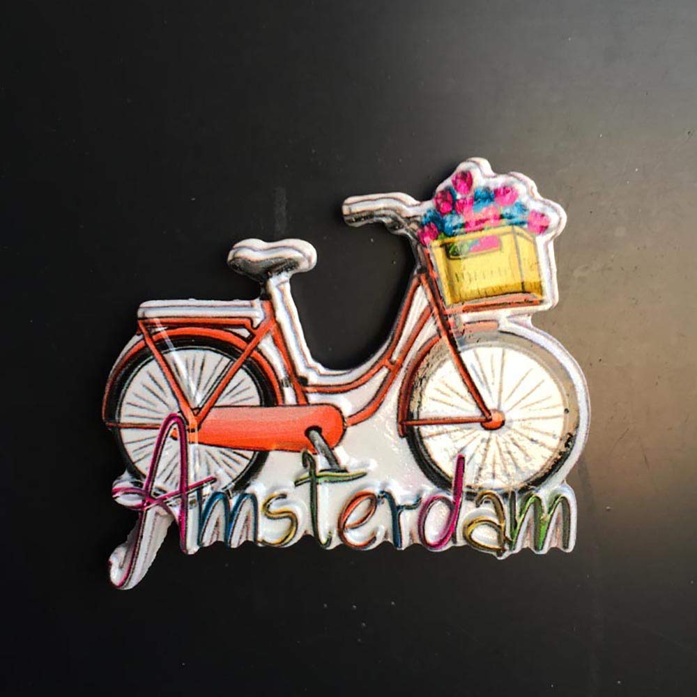 Amsterdam Holland 3D Bicycle Refrigerator Magnet Tourist Travel Souvenirs Handmade Resin Craft Magnetic Stickers Home Kitchen Decoration Netherlands Fridge Magnet Collection Gift