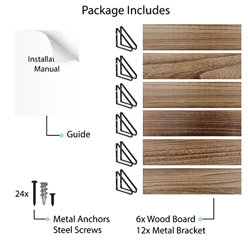 brightmaison BGT 17"x4.5" Monza Floating Shelves for Wall, Wall Bookshelf Living Room Decor, Kitchen Shelves, Rustic Floating Shelf Set for Office, Wall Shelves for Bedroom Burnt Set of 6