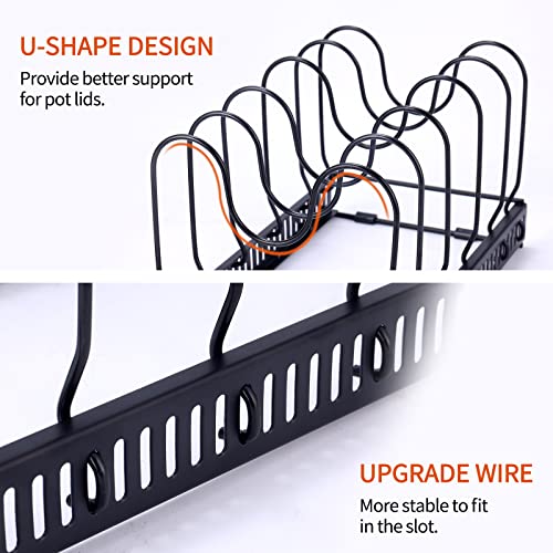 AJSWISH Pots and Pans Organizer, Expandable Pot Organizer Rack for Cabinet, Pot Lid Organizer Holder with 12 Adjustable Compartments for Kitchen Cabinet Cookware Baking, Black