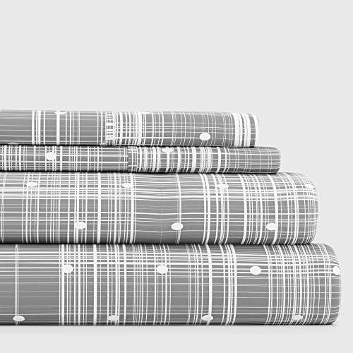 ienjoy Home 4 Piece Polkadot Patterned Home Collection Premium Ultra Soft Bed Sheet Set, Queen, Gray