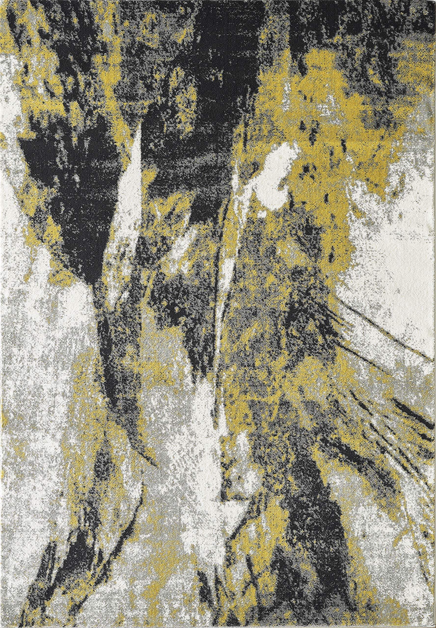 Abani Contemporary Abstract Turkish Area Rug, Laguna Collection Grey & Yellow Modern 3' x 5' Rectangle Accent Rugs