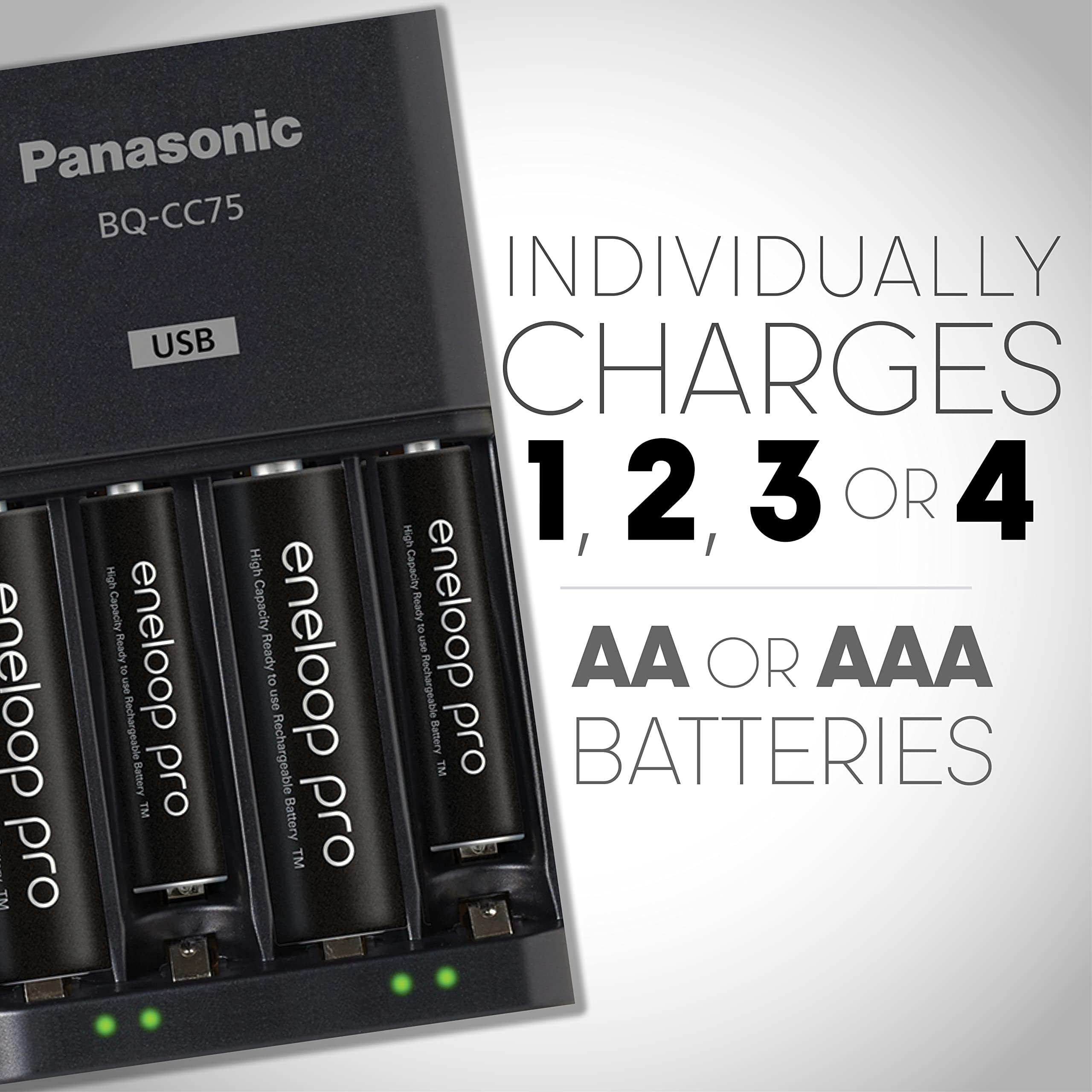 Panasonic BQ-CC75KSBHA eneloop pro Advanced Individual Battery Charger with USB Charging Port, Black