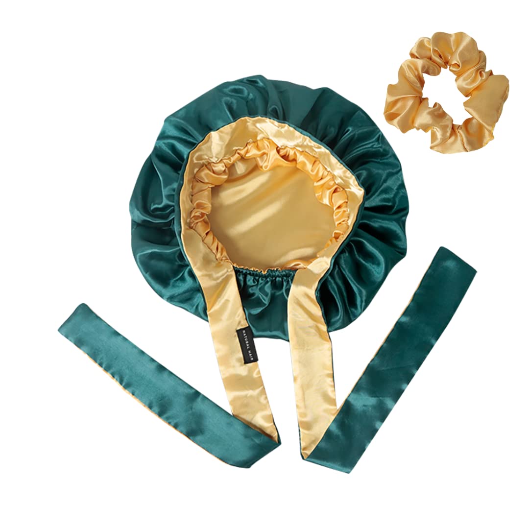 Amazing Natural Hair Reversible Adjustable Satin Bonnet, Double Lined, Bonnet for Sleep. Includes Satin Scrunchie