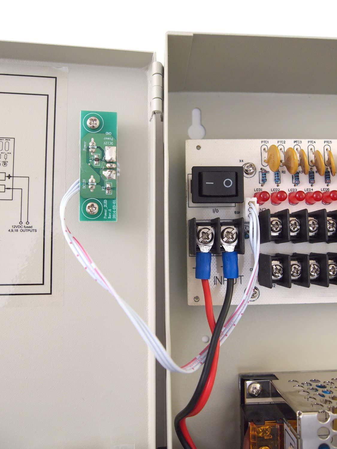 Evertech 16 Channel 12 Volt DC Output CCTV Distributed Power Supply Box for Security Camera with 18 Pcs. DC Male Pigtail