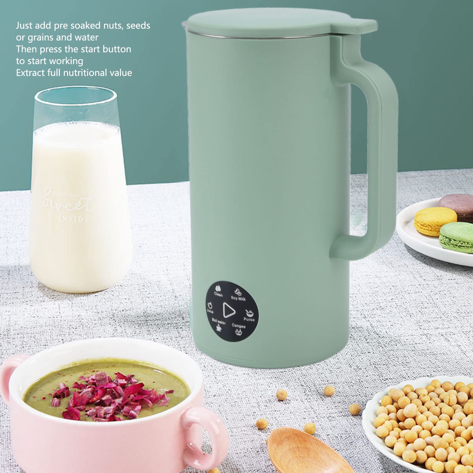 Soybean Milk Machine Small Household Soymilk Maker 110V Portable Automatic Blender Fruit Wall Breaker Blender Kitchen Mini Soybean Milk Maker Soy Milk Maker Machine (110V Matcha Green [US Plug])
