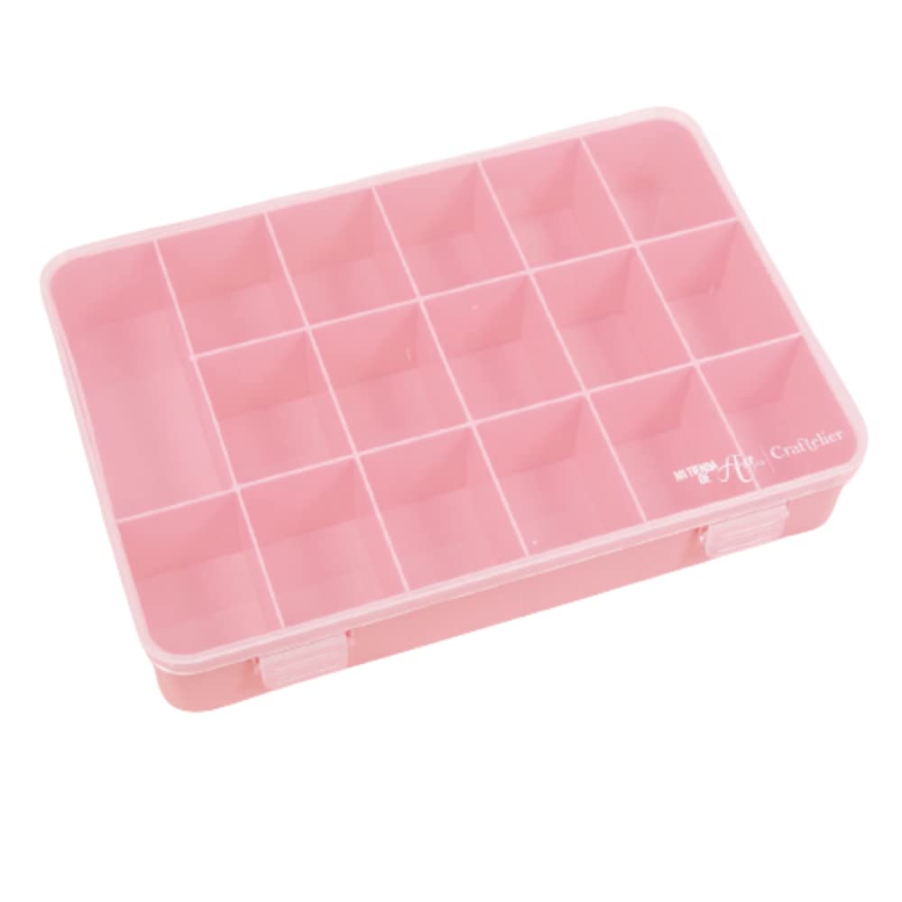 Craftelier - Organizer Box with 17 Compartments for Cardmaking, Scrapbooking and Craft Materials | Dimensions 26.5 x 17.8 x 4.2 cm (10.4ā x 7ā x 1.65") -Transparent and Pink Color