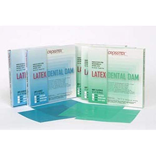 Crosstex 19102 Dental Dam, Latex, Unflavored, Thin Gauge, 5" x 5" Size, Blue (Pack of 52)