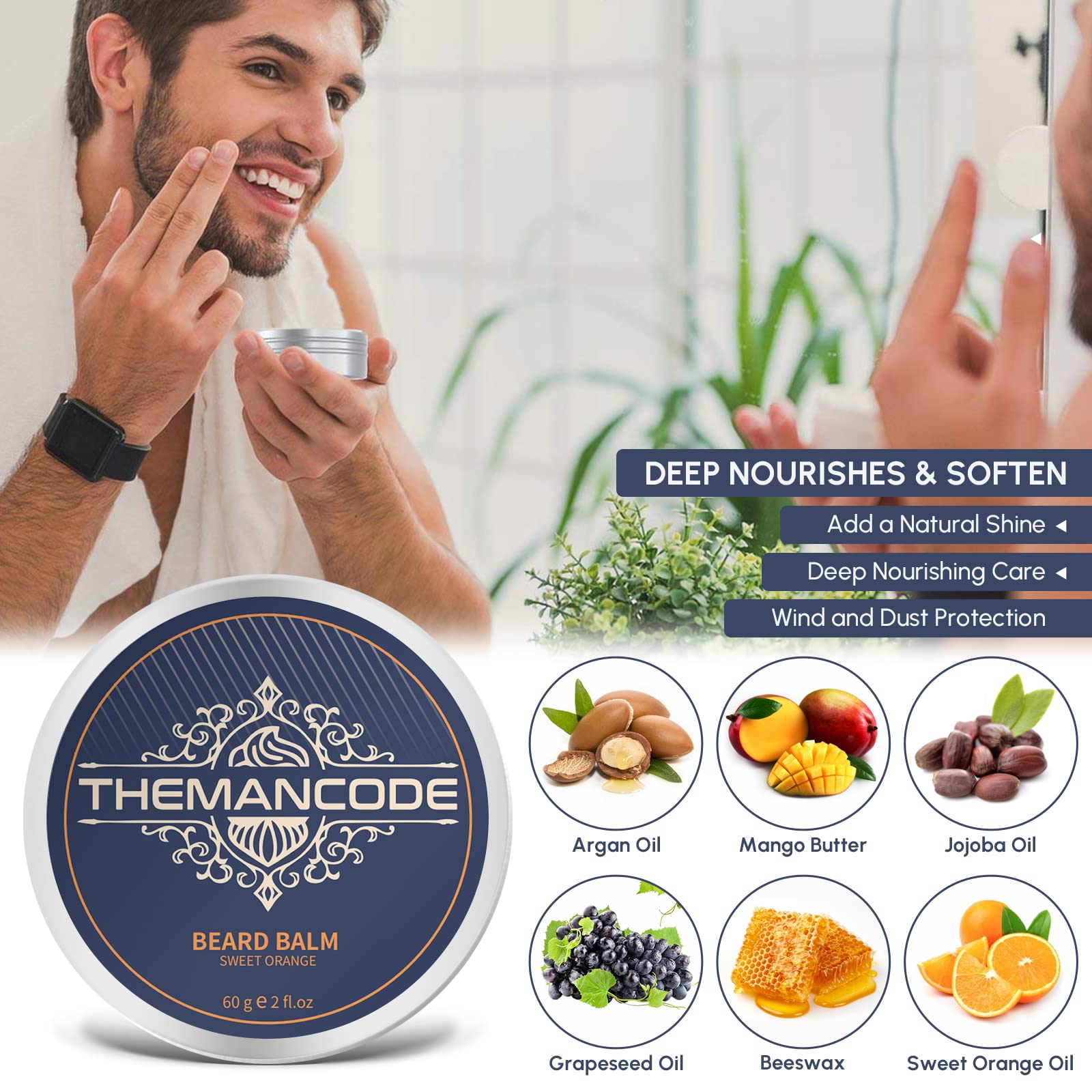 THEMANCODE Beard Grooming Kit w/ Beard Wash Soap, Beard Oil, Beard Conditioner Balm, Beard Brush, Beard Comb, Beard Shaving Scissors, Beard Growth Beard Care Gifts for Men