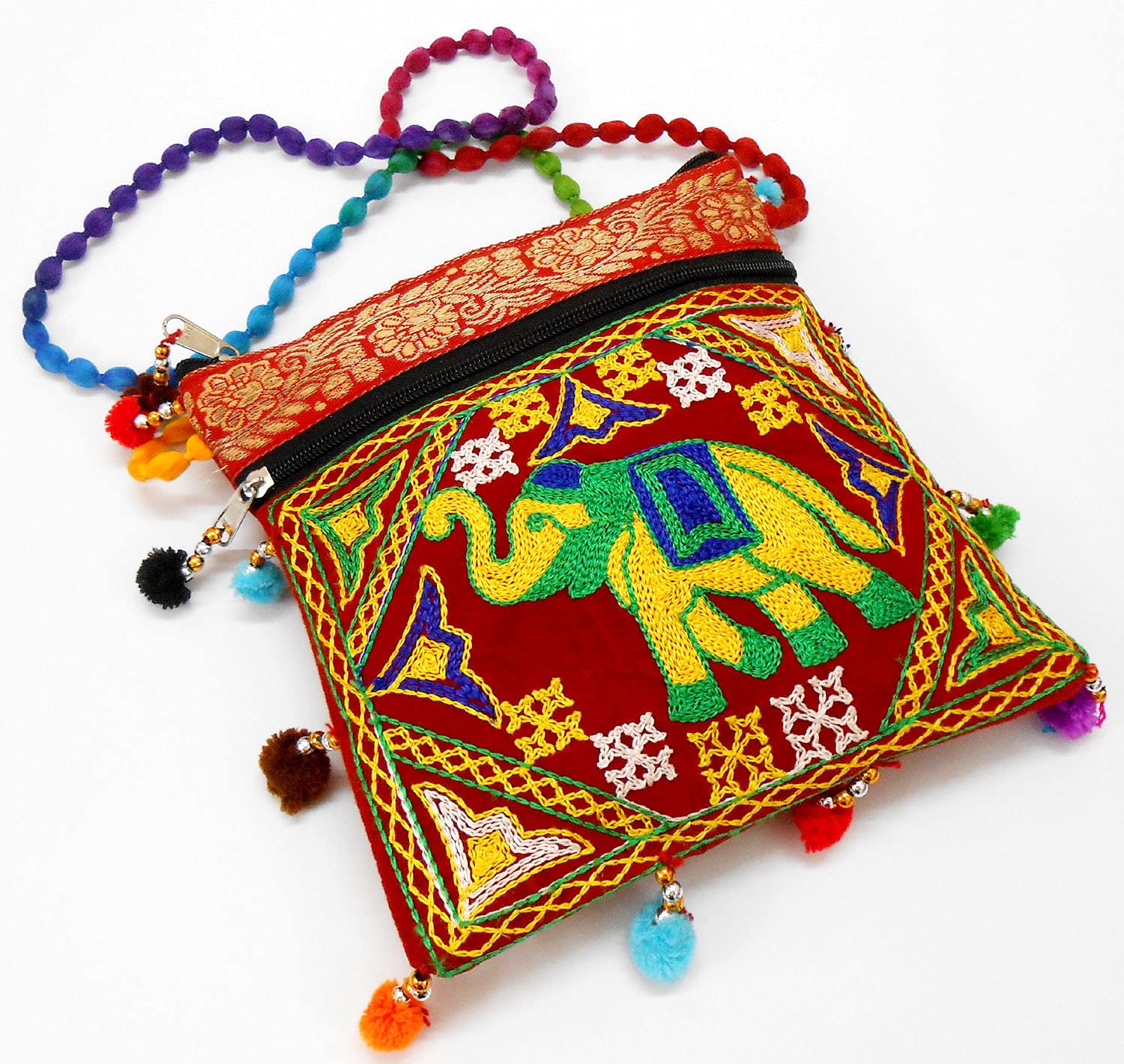 Crafts of India Ethnic multi purpose Bag Embroidered Elephant Hand made black sling