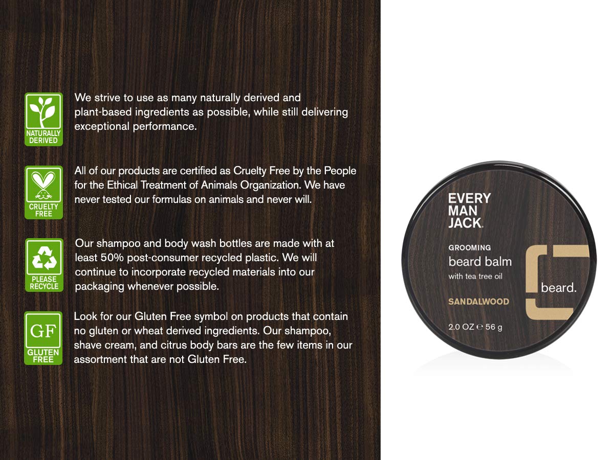 Every Man Jack Beard Balm - Subtle Sandalwood Fragrance - Moisturizes, Protects, and Strengthens Your Beard - Naturally Derived with Tea Tree Oil, Shea Butter, and Jojoba - 2.0 - Fluid Ounces