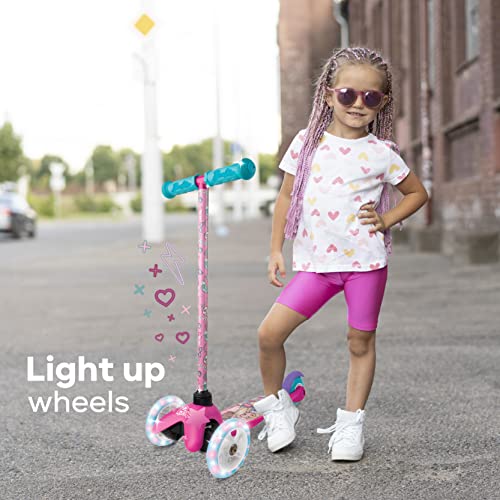 Barbie Self Balancing Kick Scooter with Light Up Wheels, Extra Wide Deck, 3 Wheel Platform, Foot Activated Brake, 75 lbs Limit, Kids & Toddlers Girls or Boys, for Ages 3 and Up