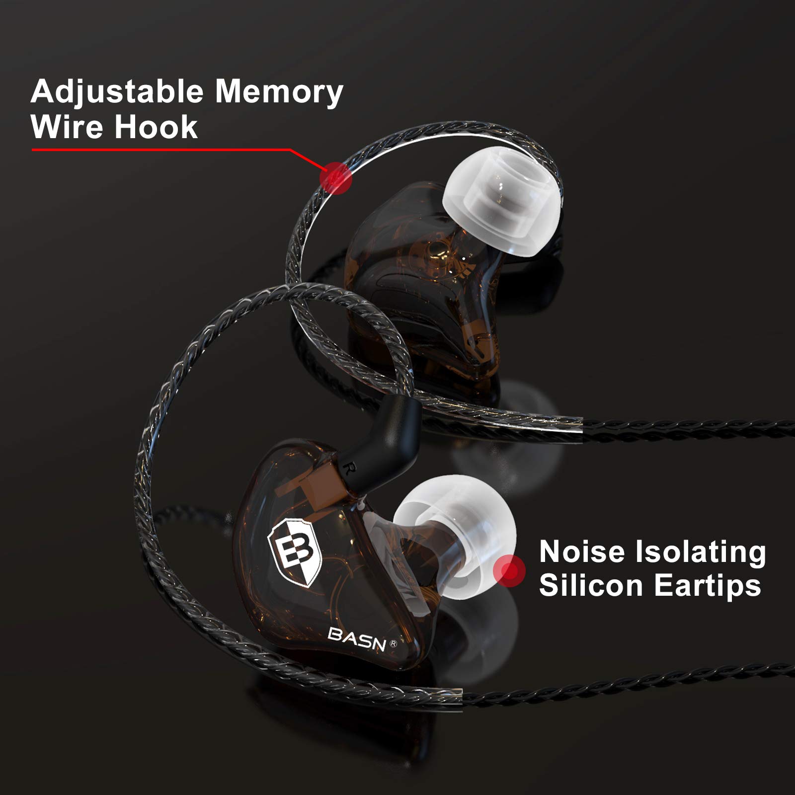 BASN Bsinger PRO in-Ear Monitors Hybrid Dynamic Dual Drivers Two Detachable MMCX Cables Musicians in-Ear Earbuds Headphones (Brown)