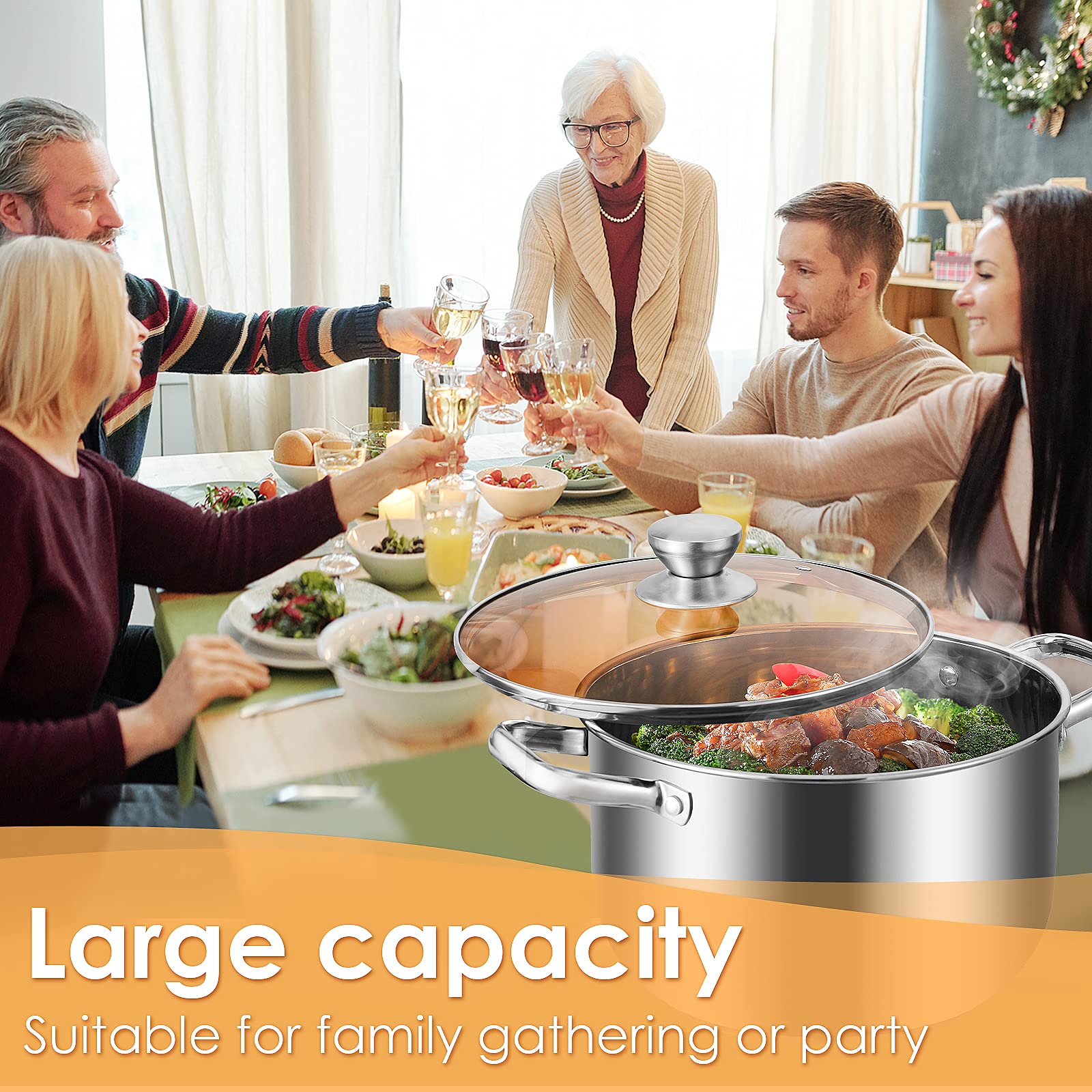8 QT Soup Pot, Stainless Steel Stockpot with Lid, Saucepot Pasta Cooking Pot with Double Handles, Dishwasher Safe