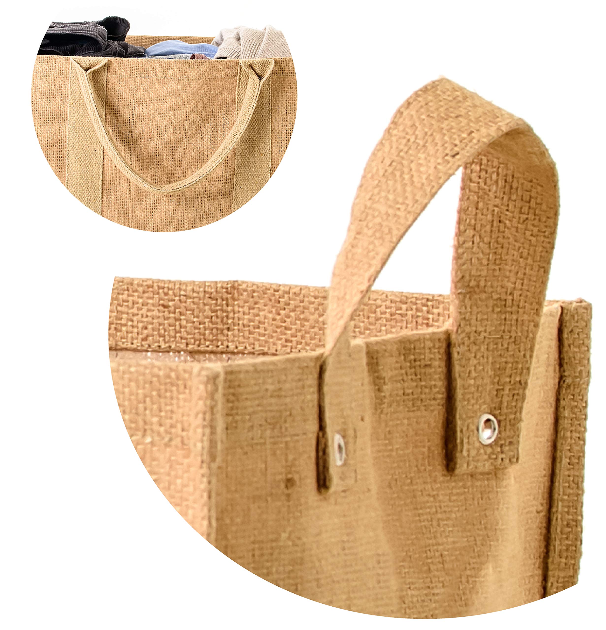 Utility Storage Tote Bag With Four Handles | Heavy Duty | Extra Large | 23’’L, 11’W, 13,5’’H’ Style-3 Natural Jute
