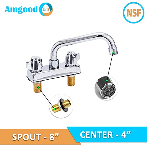 AmGood Deck Mount Kitchen Sink Faucet | 4" Center | NSF | Commercial Kitchen Utility Laundry (8" Swing Spout)