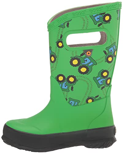 Bogs Kids Rainboot, Tractors Print - Green, Size 7 Little Kid