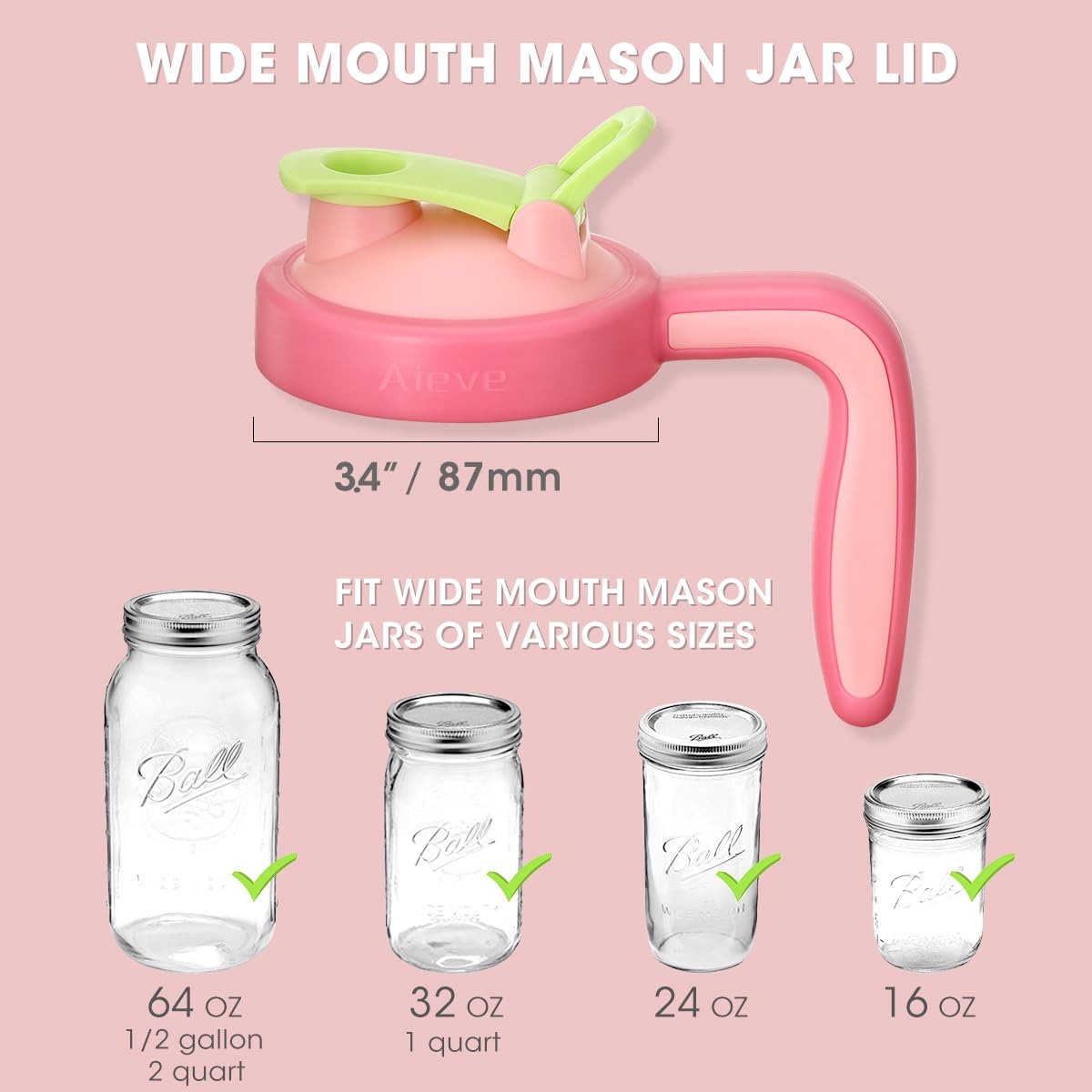 Aieve Mason Jar Pour Spout Lid for Wide Mouth Mason Jar, 2 Pack Mason Jar Pitcher Flip Cap Lids with Ergonomic Handle (Leakproof and BPA Free)