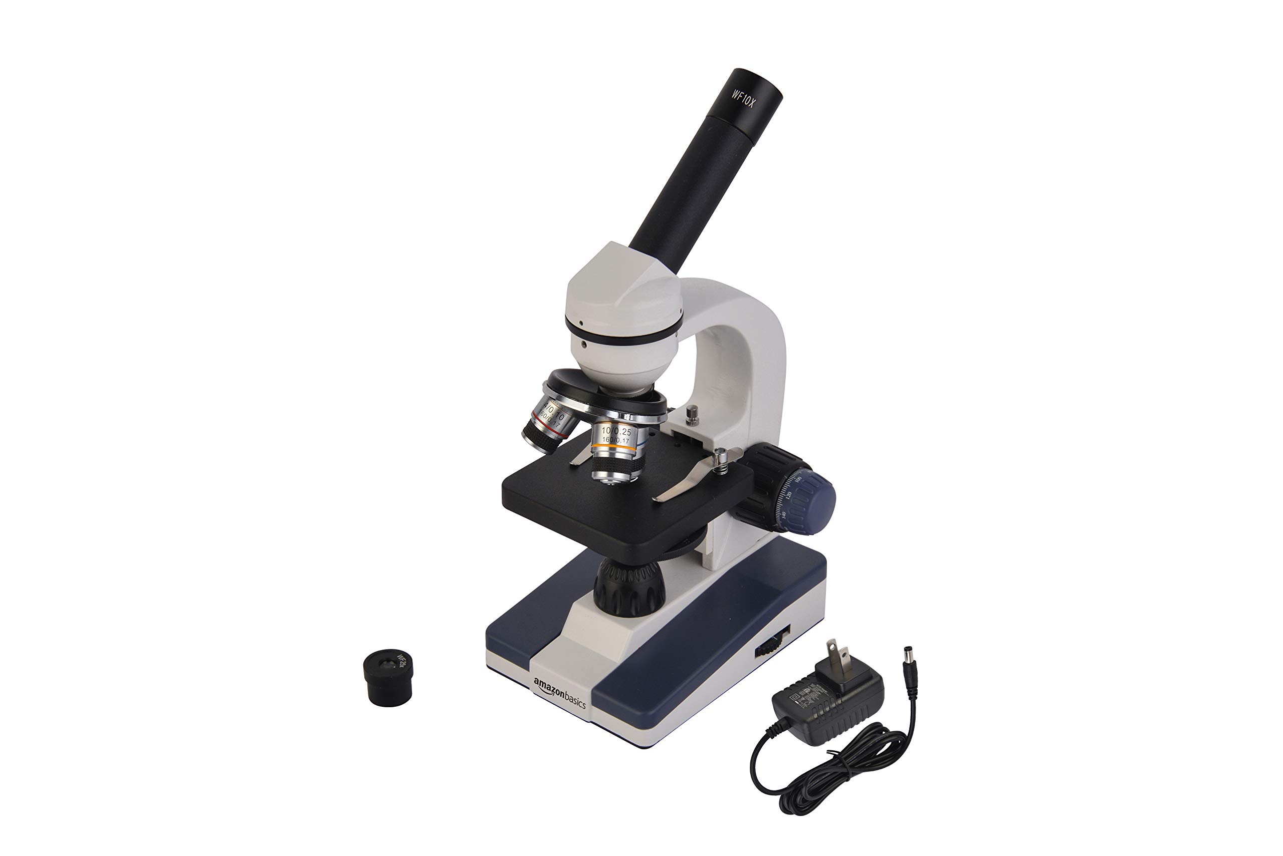 Amazon Basics All-Metal Optical Glass Lenses Cordless LED Student Biological Compound Microscope