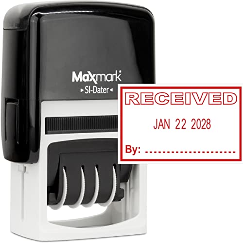 MaxMark Office Date Stamp with Received Self Inking Date Stamp - RED Ink
