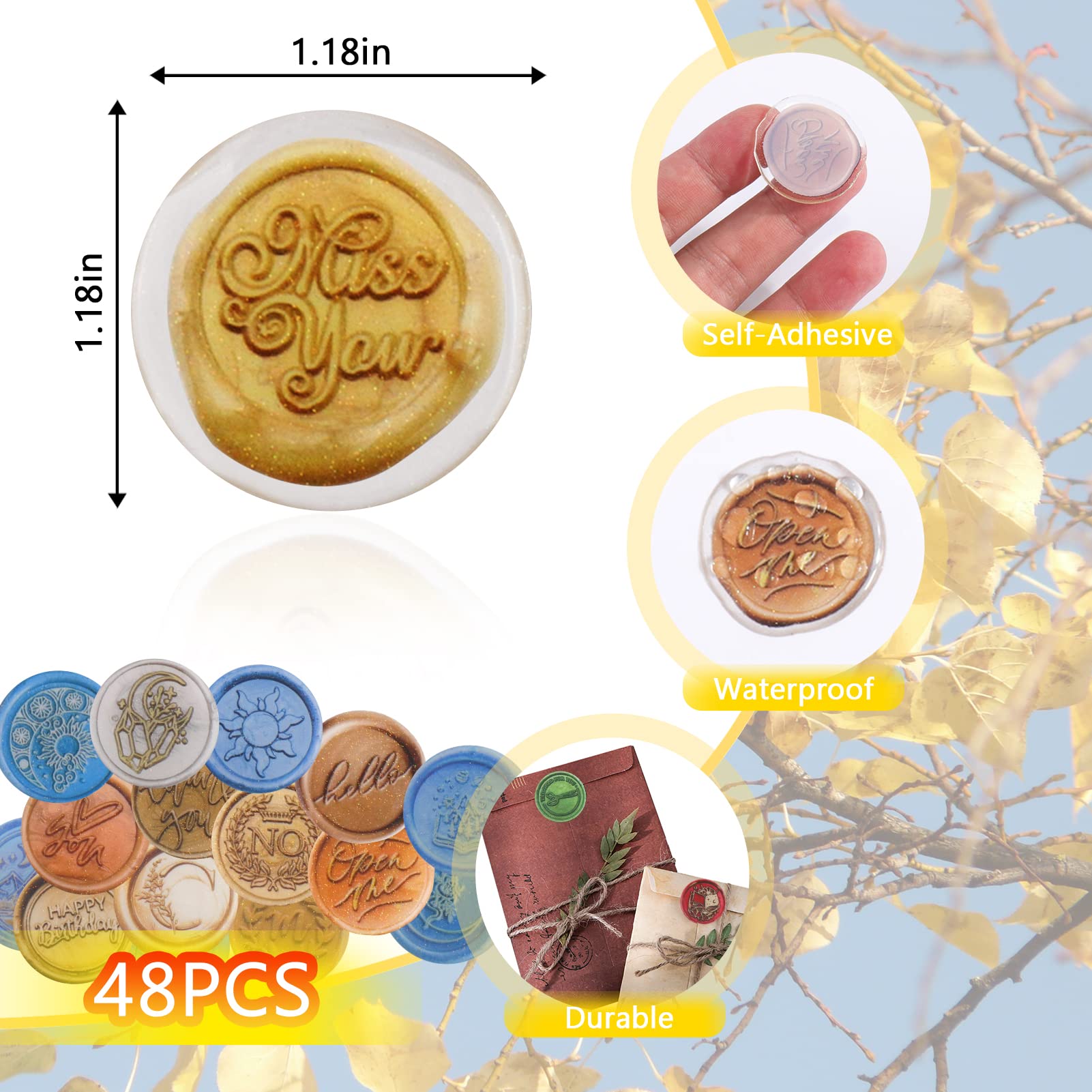 Adhesive Wax Seal Stickers - Envelope Seal Stickers Wedding Invitation Stickers Vintage Envelopes Embossed Seals for Birthday Christmas Party Gift Supply