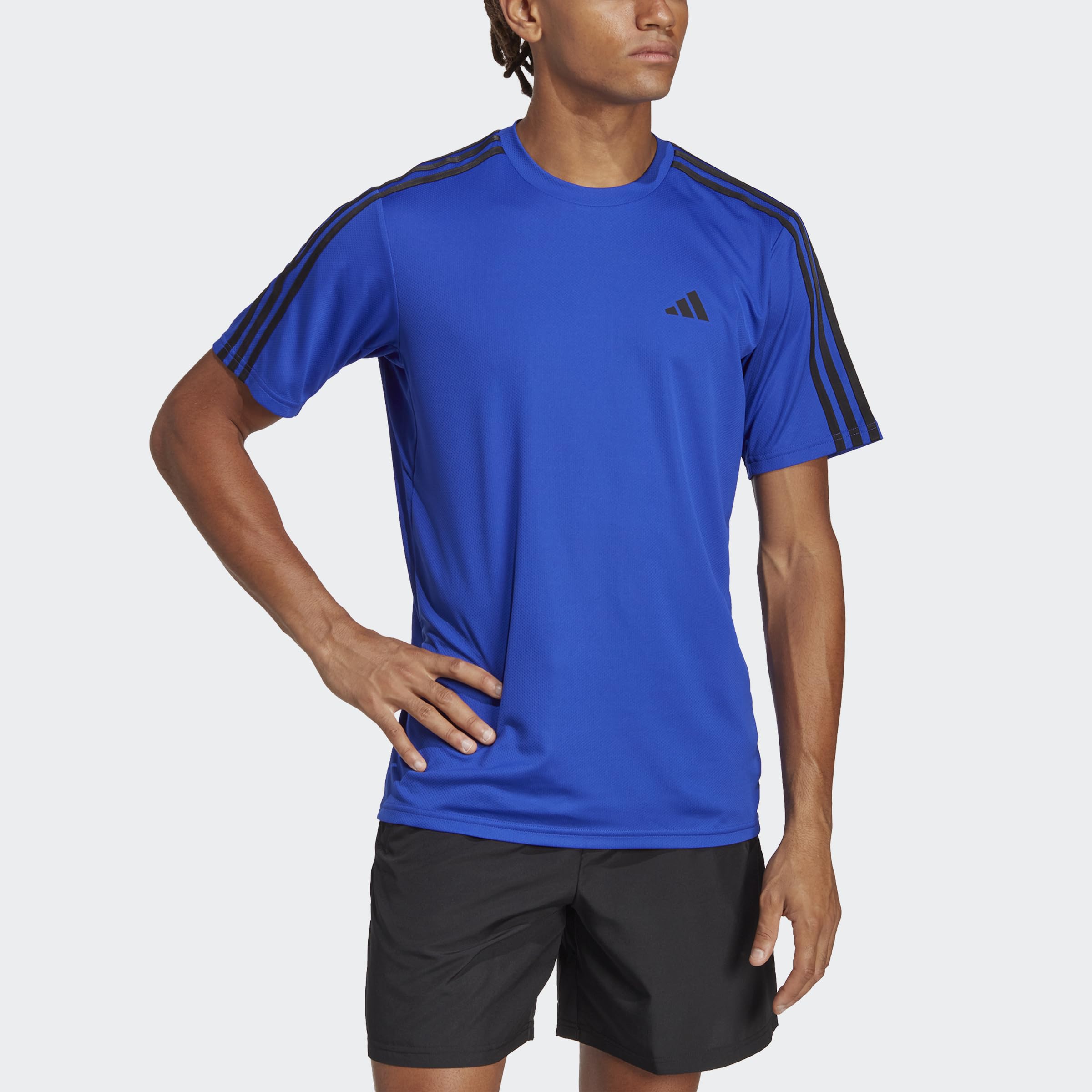 adidas Men's Training Essentials Base 3-Stripes Training T-Shirt Lucid Blue/Black Small