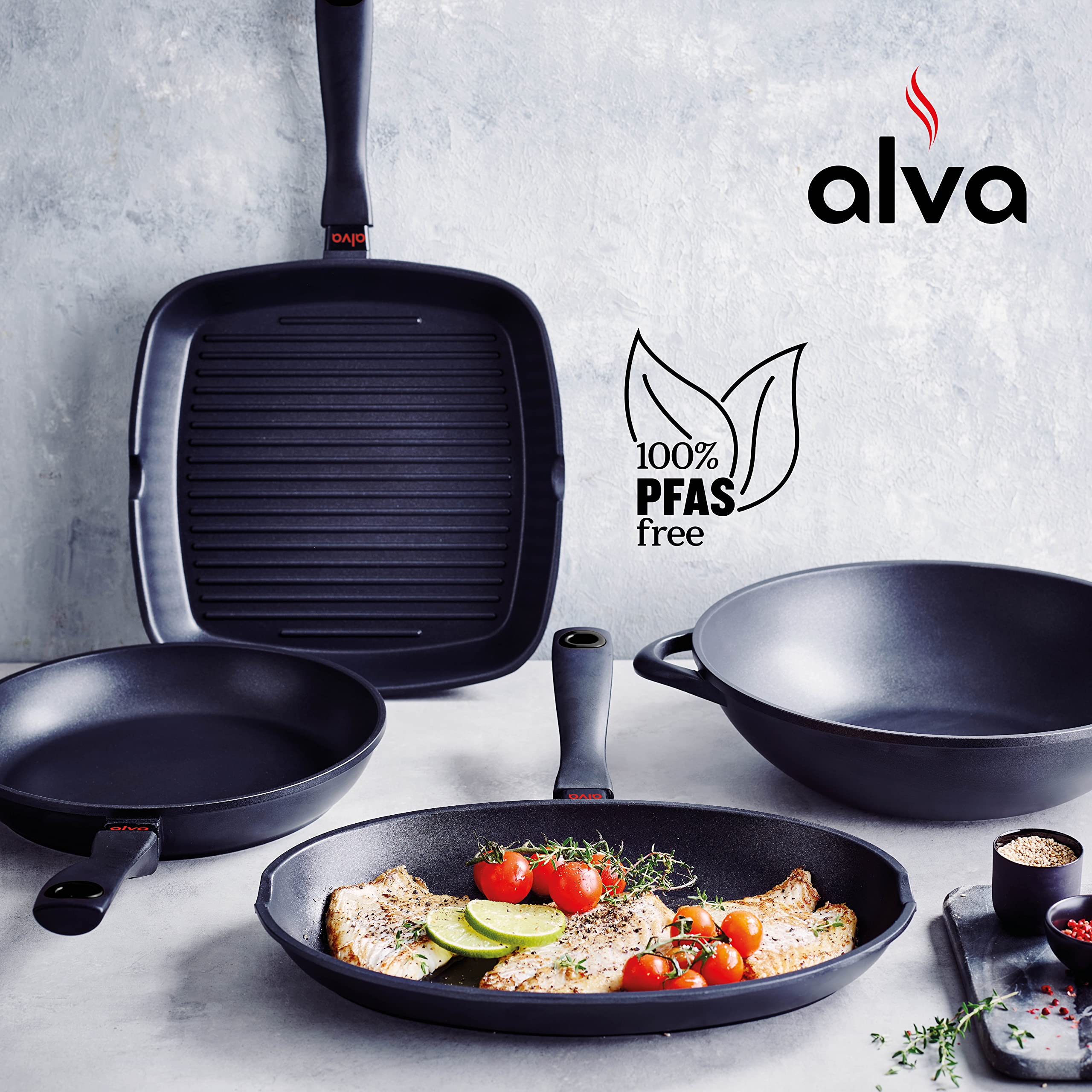 ALVA Energy Non Stick Fish Pan 13.4" Skillet, Oval Shaped Non Stick Frying Pan with Pour Spouts, Cast Aluminium Nonstick Fry Pan for Stove Top, Induction Compatible Cookware