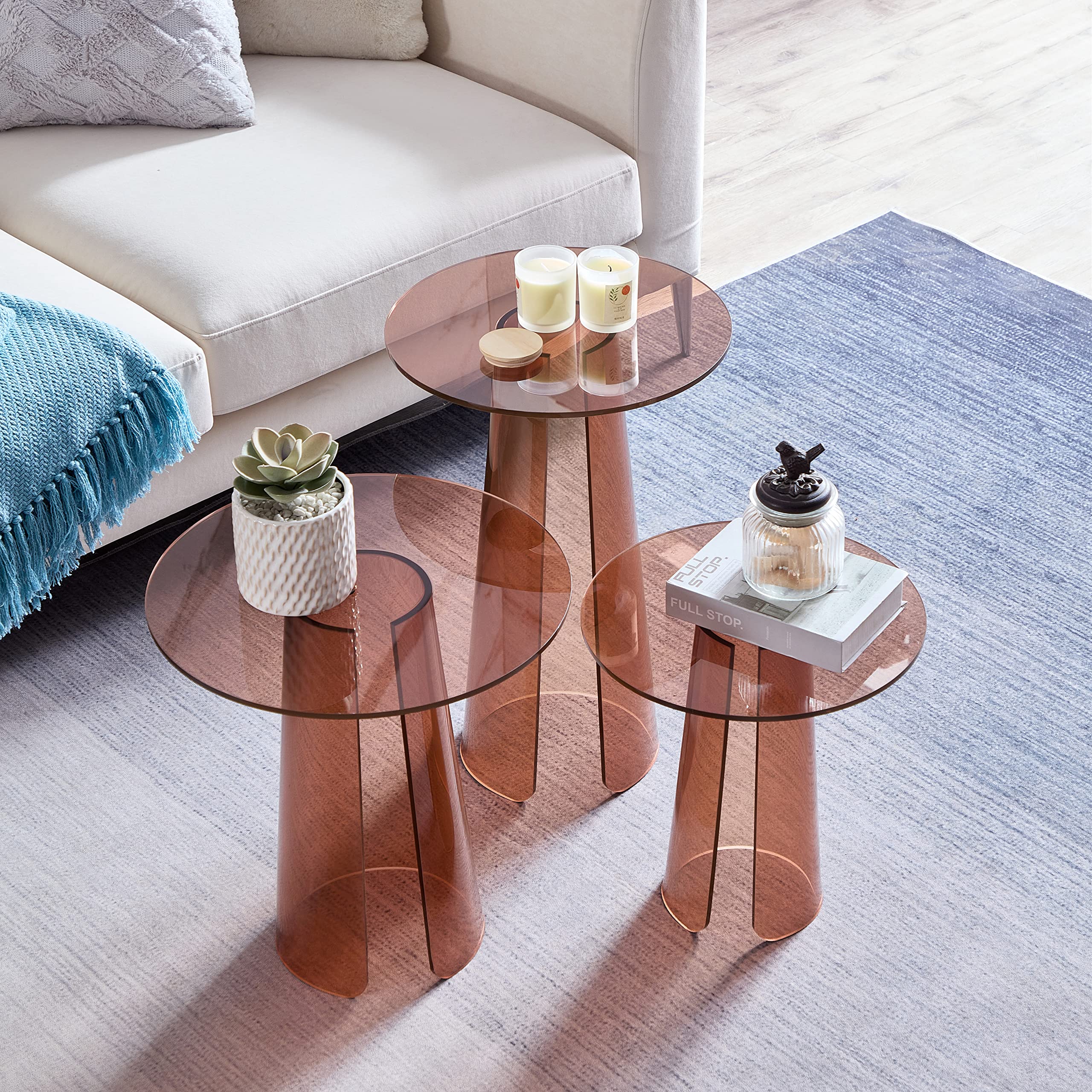 ACRYLCASE Acrylic Furniture Table End Side Round Shape Small Size Coffee Table (Blue Transparent, 15x15x15''H)